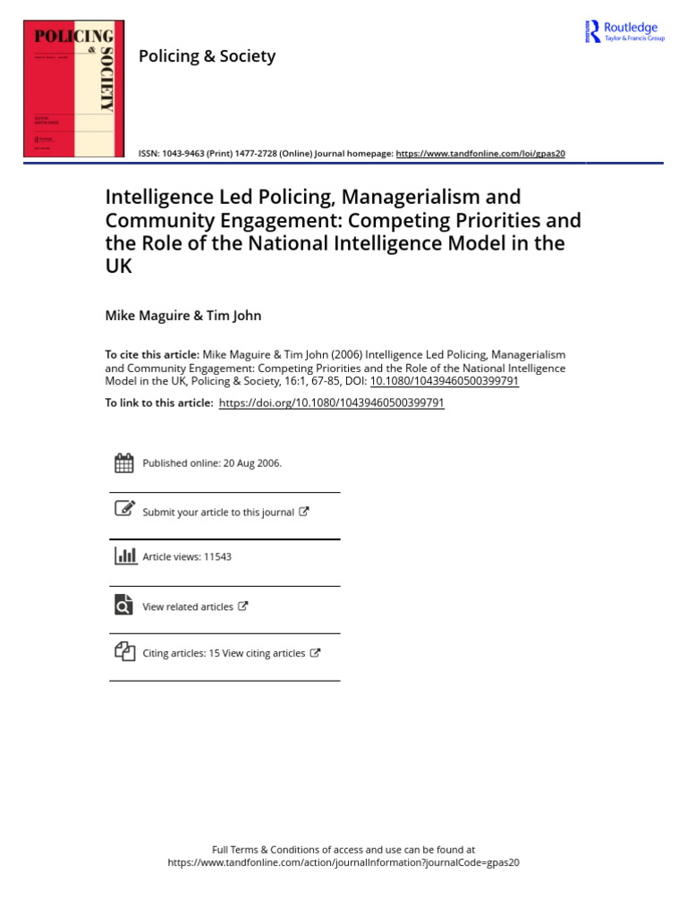 Intelligence Led Policing, Managerialism and Community Engagement | PDF | Military Intelligence ...