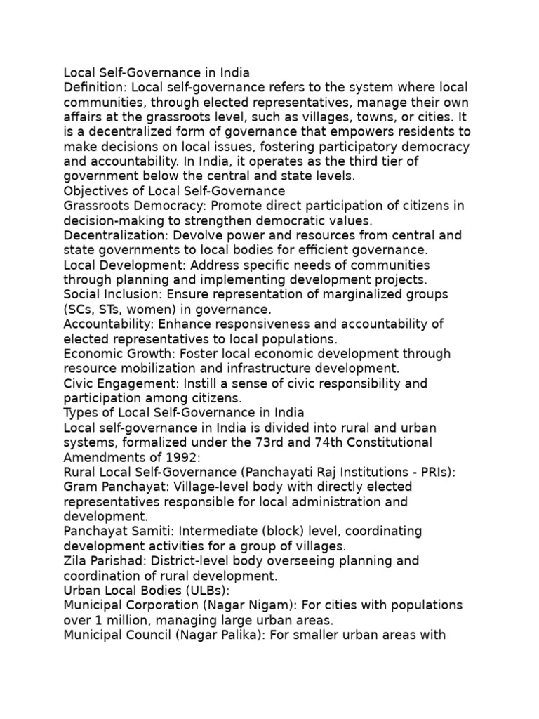 Local Self-Governance in India | PDF | Government