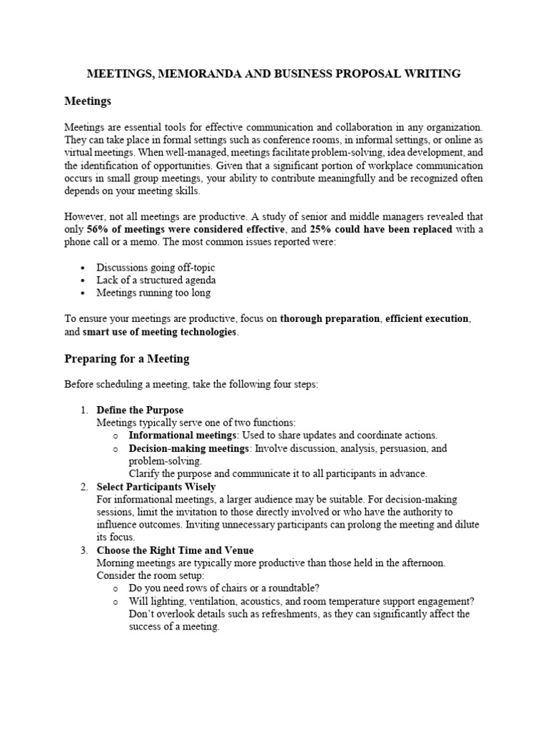 Meetings, Memoranda and Business Proposal Writing | PDF | Memorandum | Return On Investment