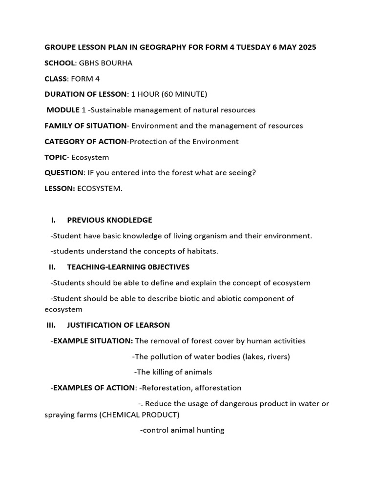 Geography Lesson Plan: Ecosystem Focus | PDF