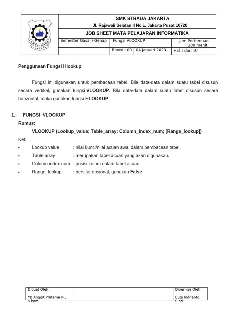 Jobsheet Komputer Disain - Fungsi Vlookup | PDF