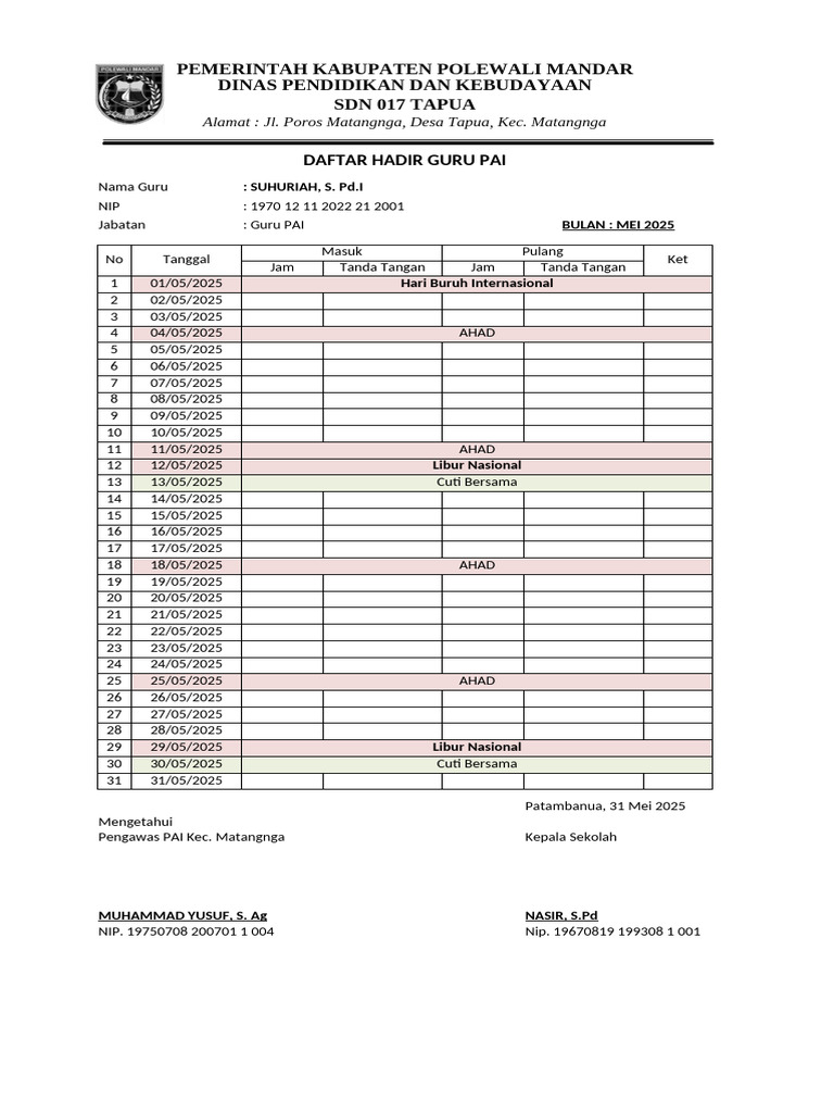 Absen Mei 2025 | PDF