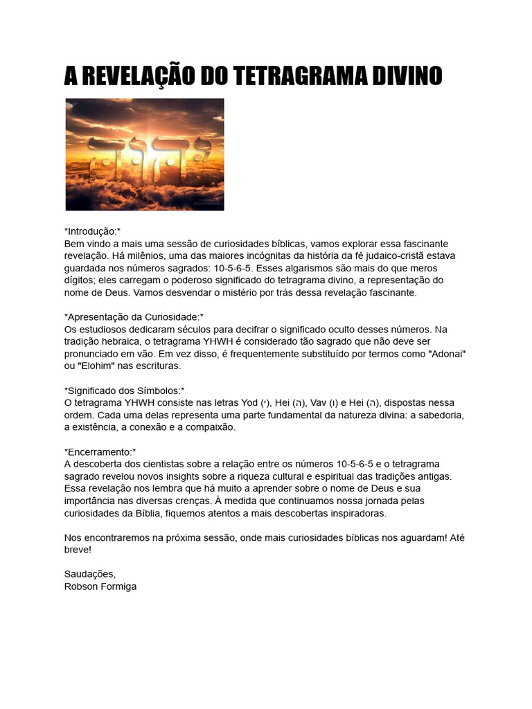 A Revelação Do Tetragrama Divino | PDF