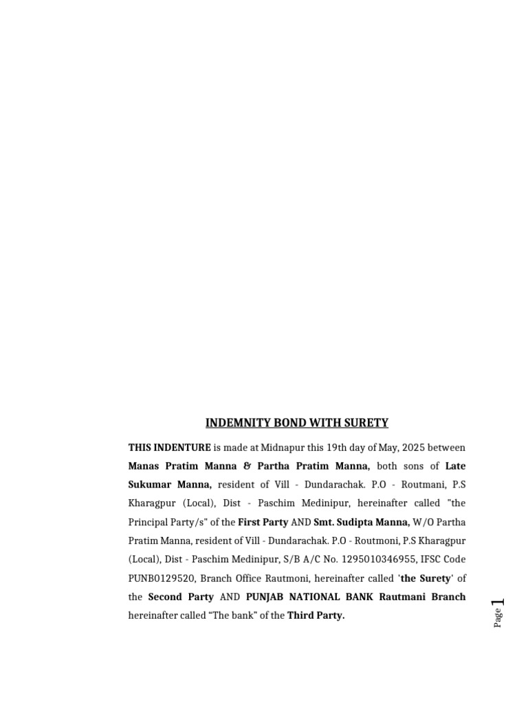 Indemnity Bond With Surety | PDF | Surety | Indemnity