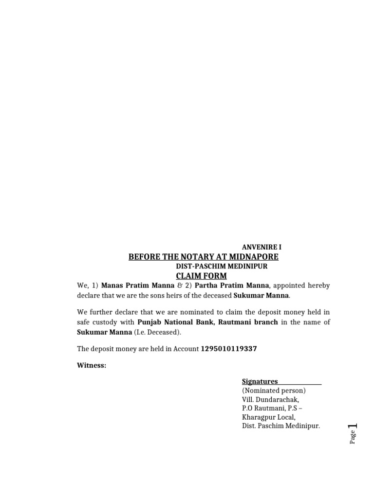 Claim Form for PNB Bank Account | PDF