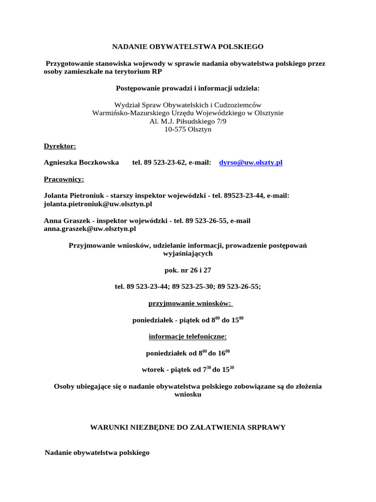 Nadanie Obywatelstwa Polskiego | PDF