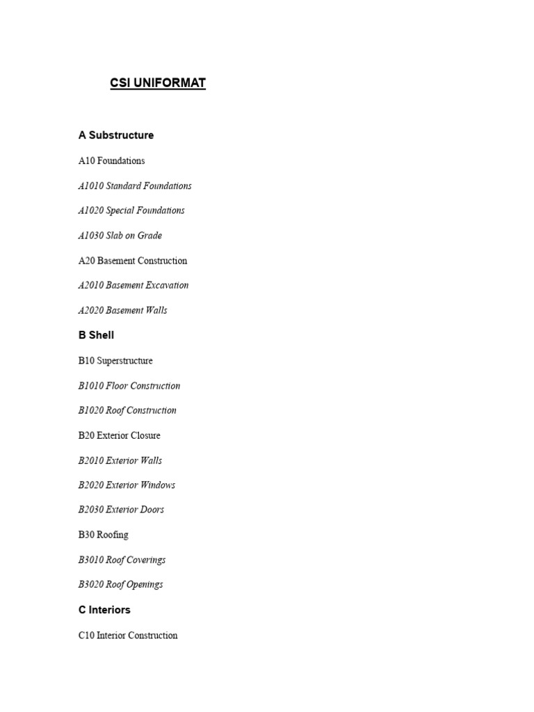 05 CSI Uniformat | PDF | Basement | Civil Engineering