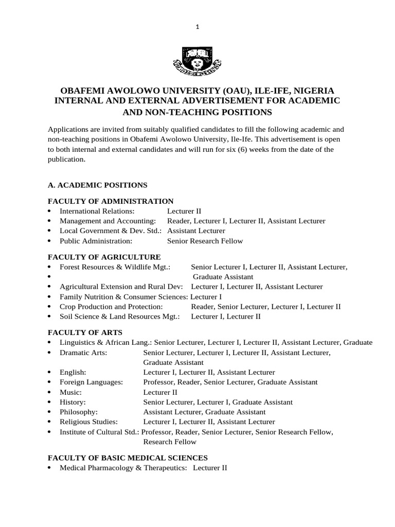 Obafemi Awolowo University - Advert Updated (May 04, 2025) - 5 | PDF | Academic Degree | Lecturer