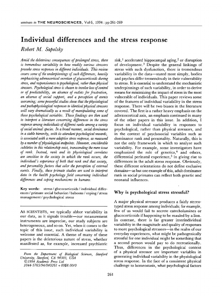 Individual Difference in Stress Response | PDF