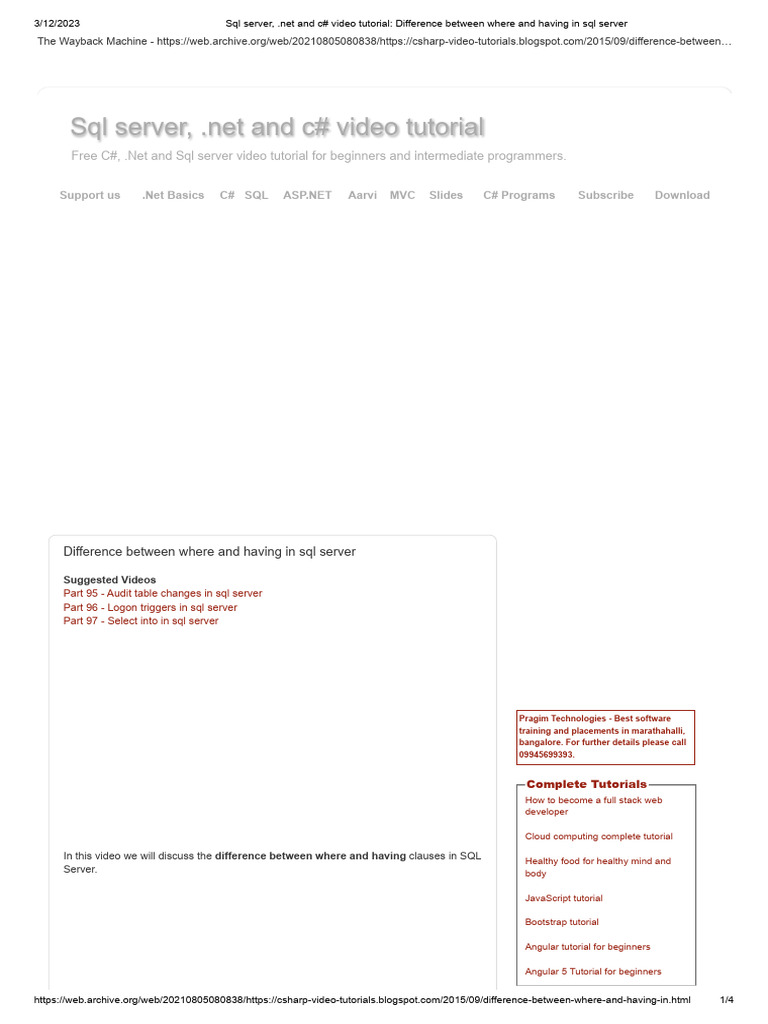 98 Difference Between Where and Having in SQL Server | PDF | Language Integrated Query | Entity ...