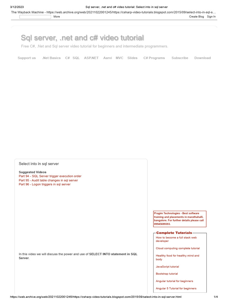 97 Select Into in SQL Server | PDF | Microsoft Sql Server | Entity Framework