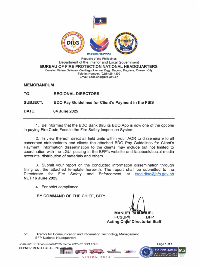 BDO Payment Guidelines for Fire Fees | PDF