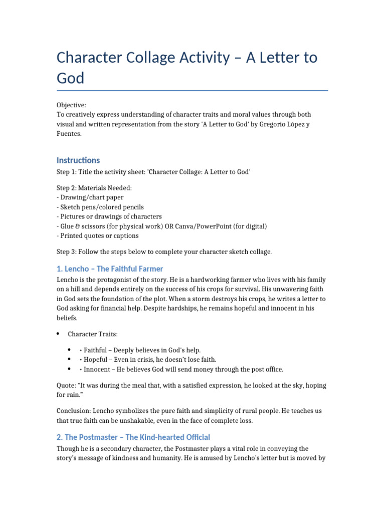 Character Collage Activity Extended | PDF | Faith | Drawing