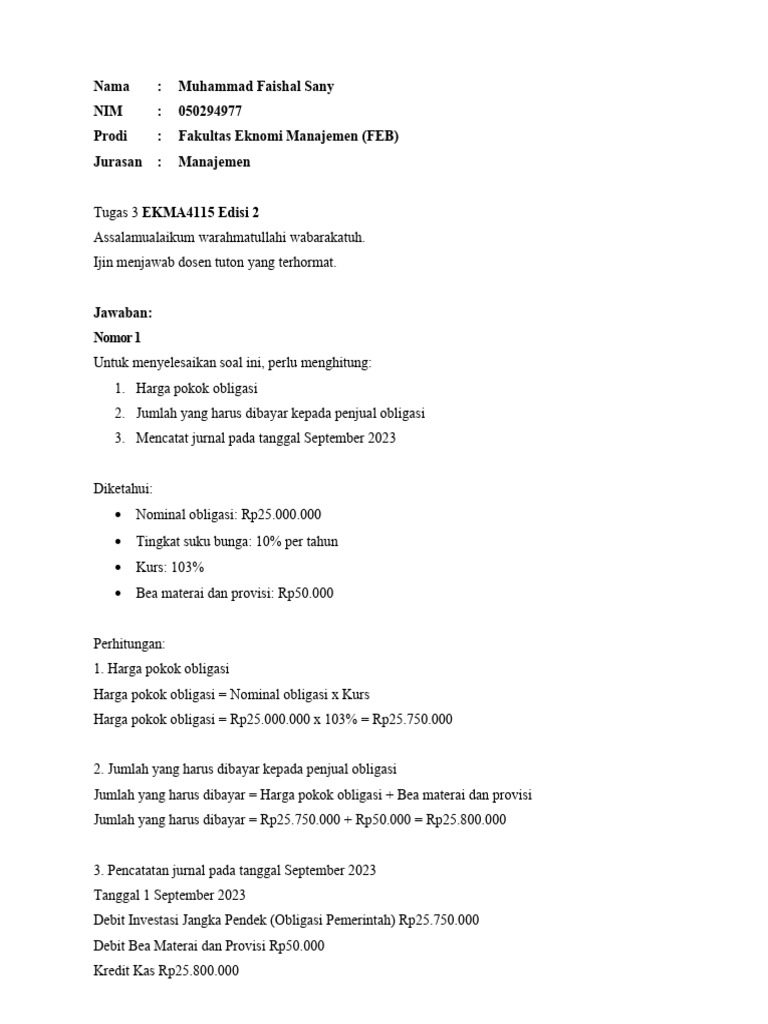 Tugas 3 EKMA4115 (Muhammad Faishal Sany 050294977) | PDF