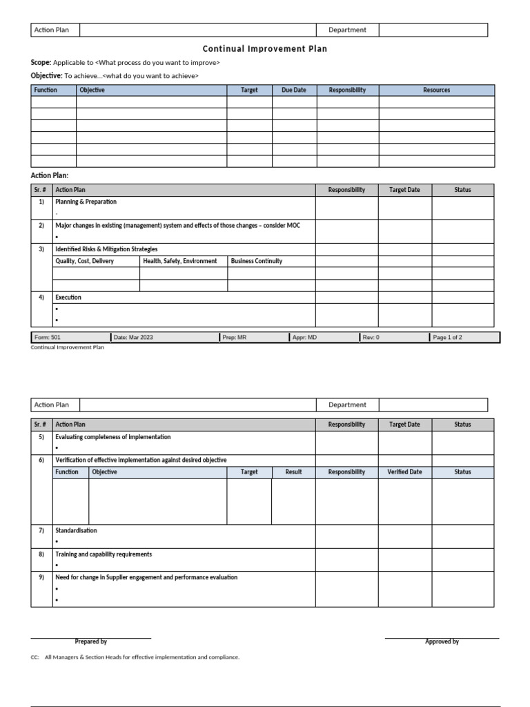 501 Continual Improvement Plan | PDF