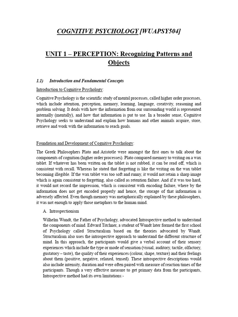 Cognitive Psych Unit 1.1 and 1.2 | PDF | Perception | Auditory System