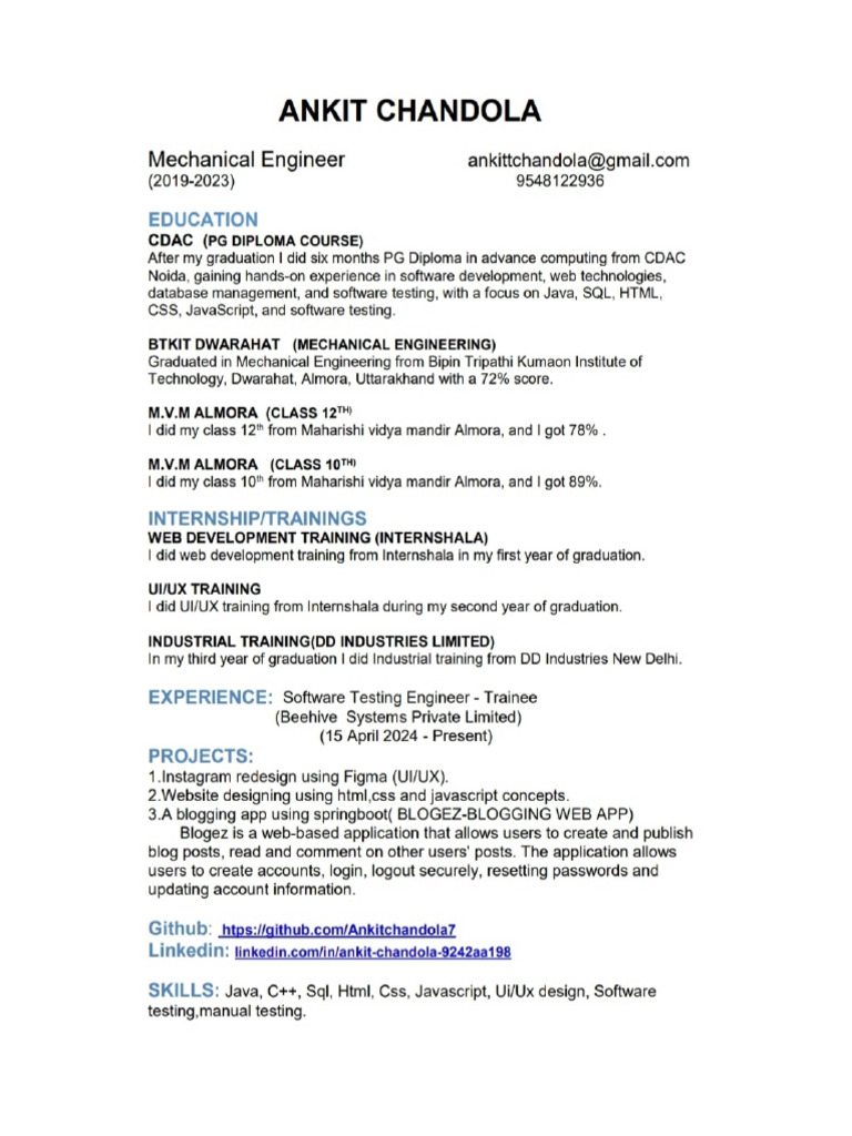 Ankit Chandola Resume | PDF