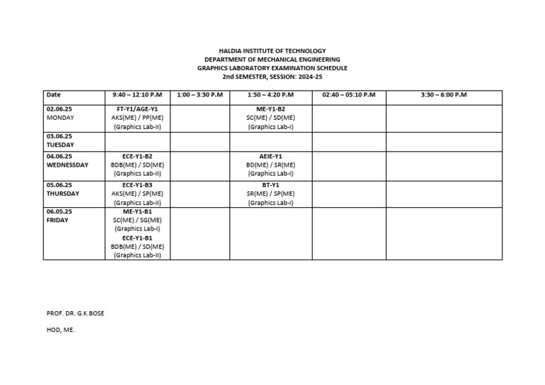 Graphics Exam Schedule 24-25 Even | PDF