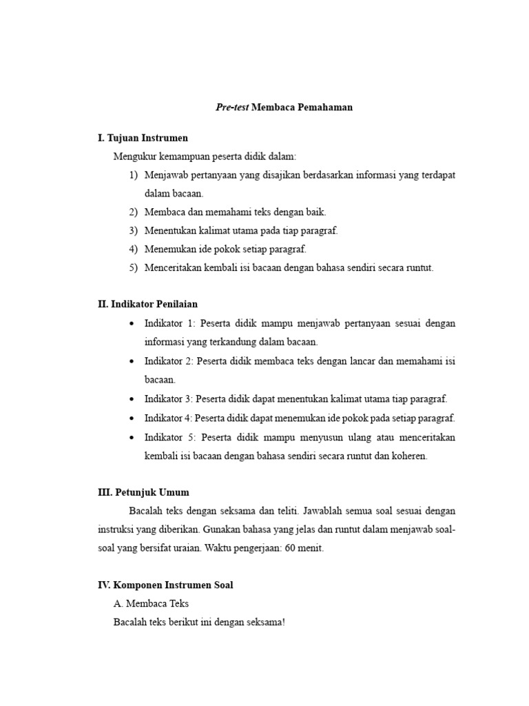 Instrumen Membaca Pemahaman | PDF