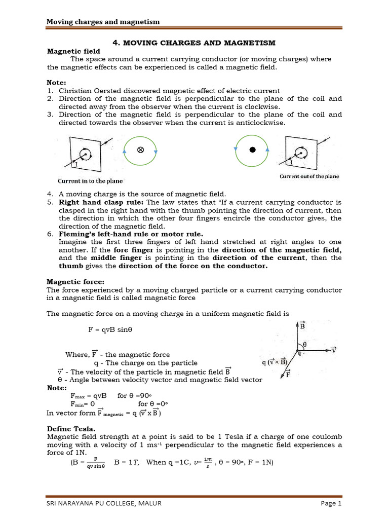 Moving Charges and Magnetism T | PDF | Magnetic Field | Force