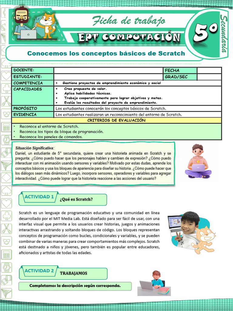 Ficha de Actividad Ept Compu 5° - Semana 1 | PDF | Scratch (lenguaje de programación) | Informática