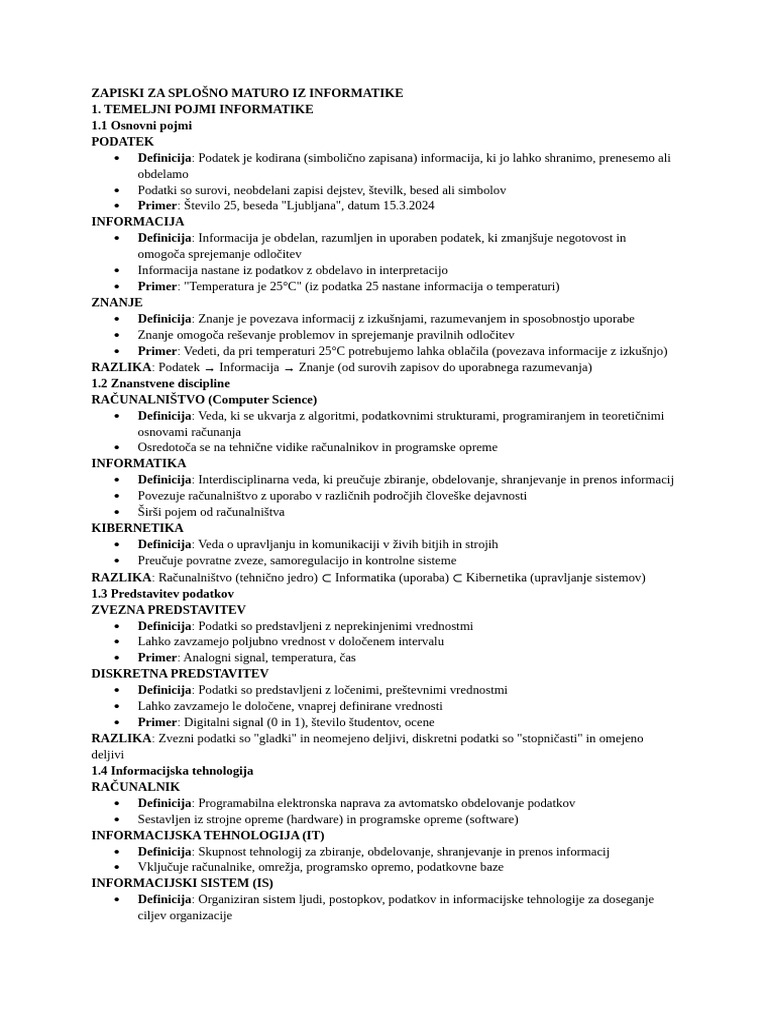 Zapiski Za Splošno Maturo Iz Informatike | PDF