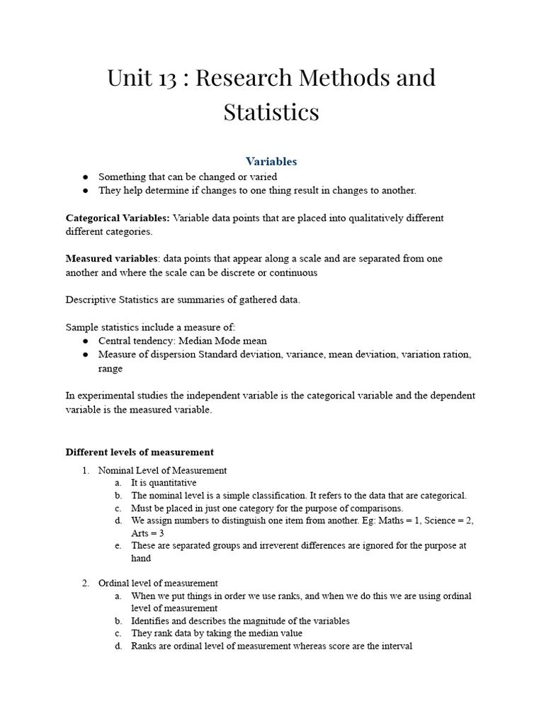 Unit 13 - Research Methods and Statistics | PDF | Level Of Measurement ...