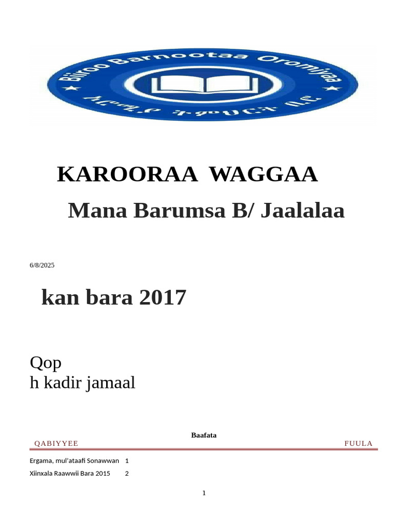 Karooraa Waggaa Biiftuu Jaalalaa 2017 (Finish | PDF
