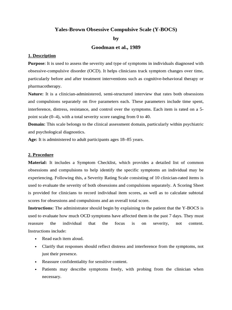 Yale-Brown OCD Scale Overview | PDF | Obsessive–Compulsive Disorder ...