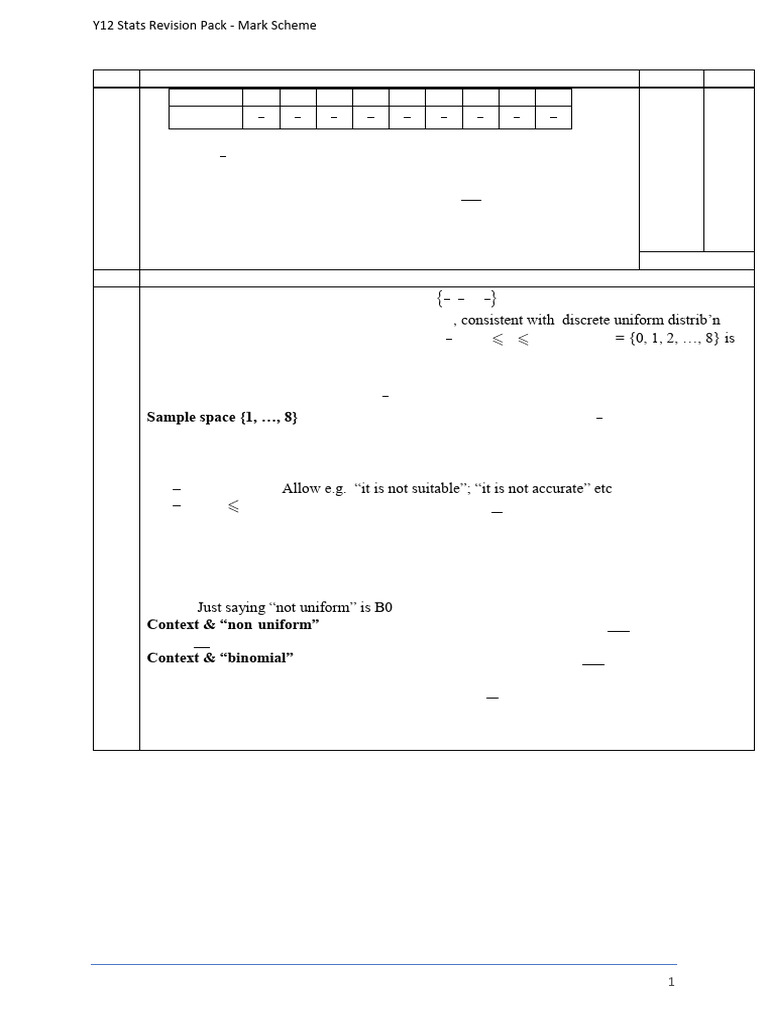 Y12 Statistics Revision Mark Scheme | PDF | Statistics | Probability ...