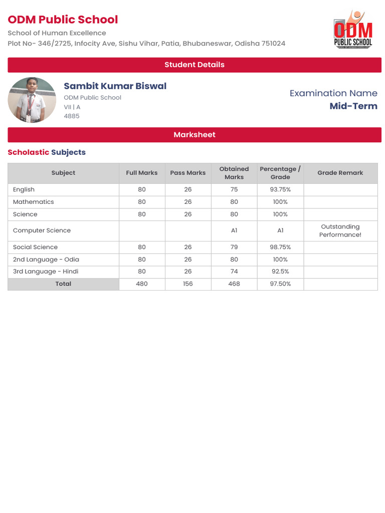 Yp4bsa-4885 Sambit Kumar Biswal Marksheet | PDF