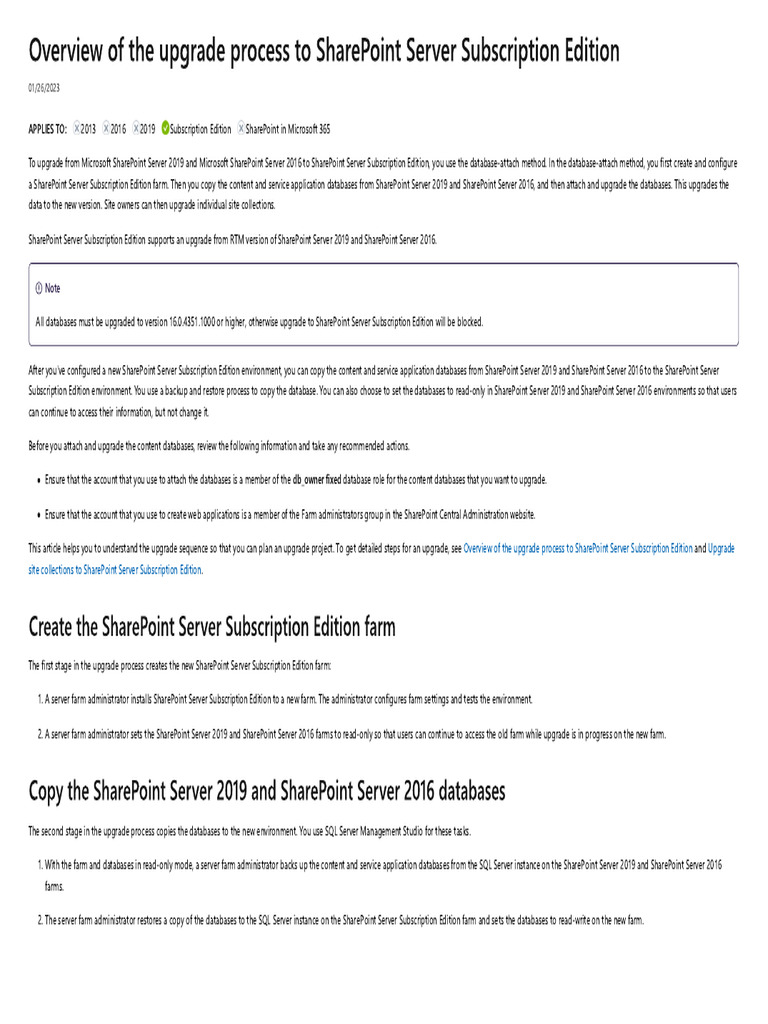 Overview of The Upgrade Process To Sharepoint | PDF