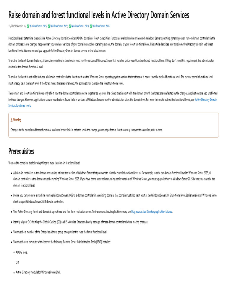 Raise Domain and Forest Functional Level | PDF