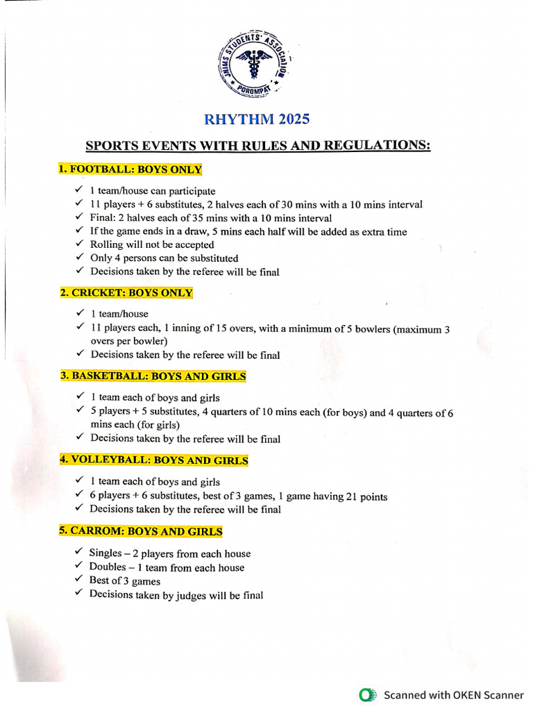Sports Events Rules & Regulations | PDF