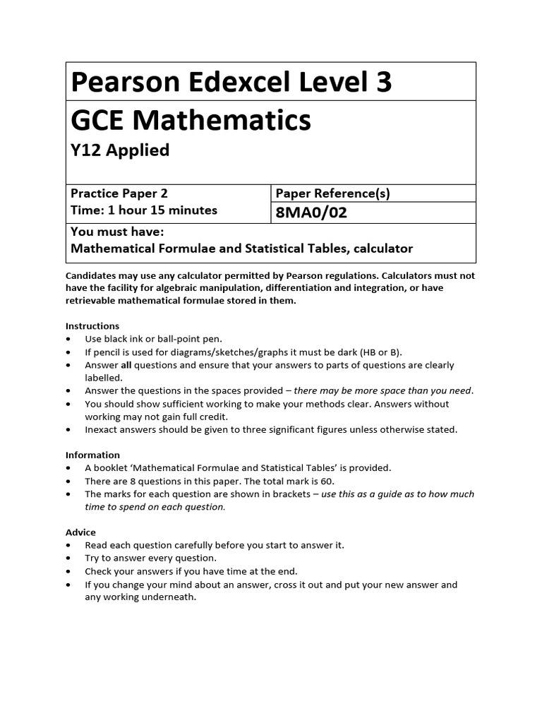 Y12 Applied Practice Paper 2 | PDF | Statistics | Mathematics