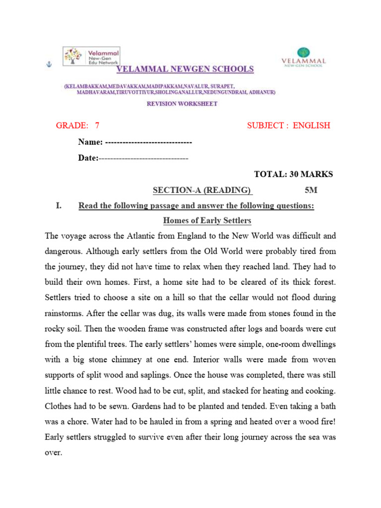 Grade 7 English Model Paper | PDF | Linguistics | Grammar