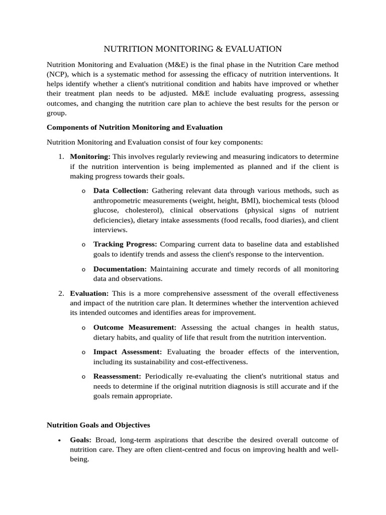 Nutrition Monitoring & Evaluation Process | PDF | Nutrition | Diet ...