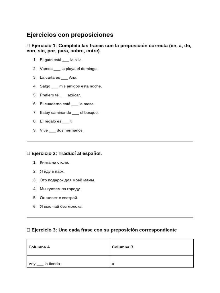 Tarea Complementaria - Preposiciones | PDF