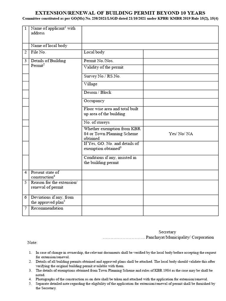 Extension of Building Permit Beyond 10 Years Proforma | PDF