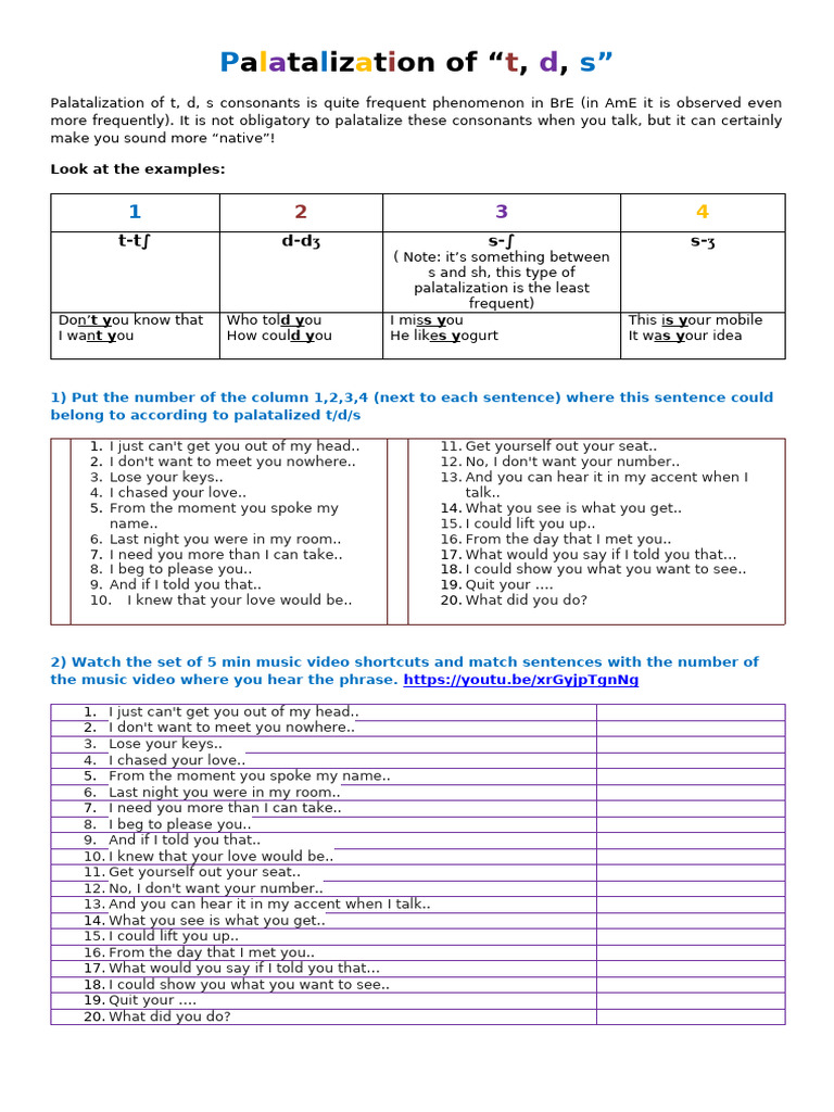 Palatalization TSD Consonants Activities With Music Songs Nursery ...