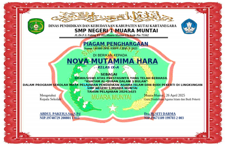 Piagam Hafalan SMP 2025 KK | PDF