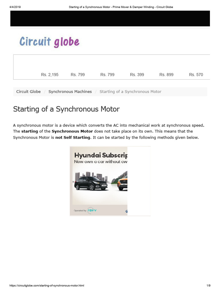 Starting of A Synchronous Motor - Prime Mover & Damper Winding ...