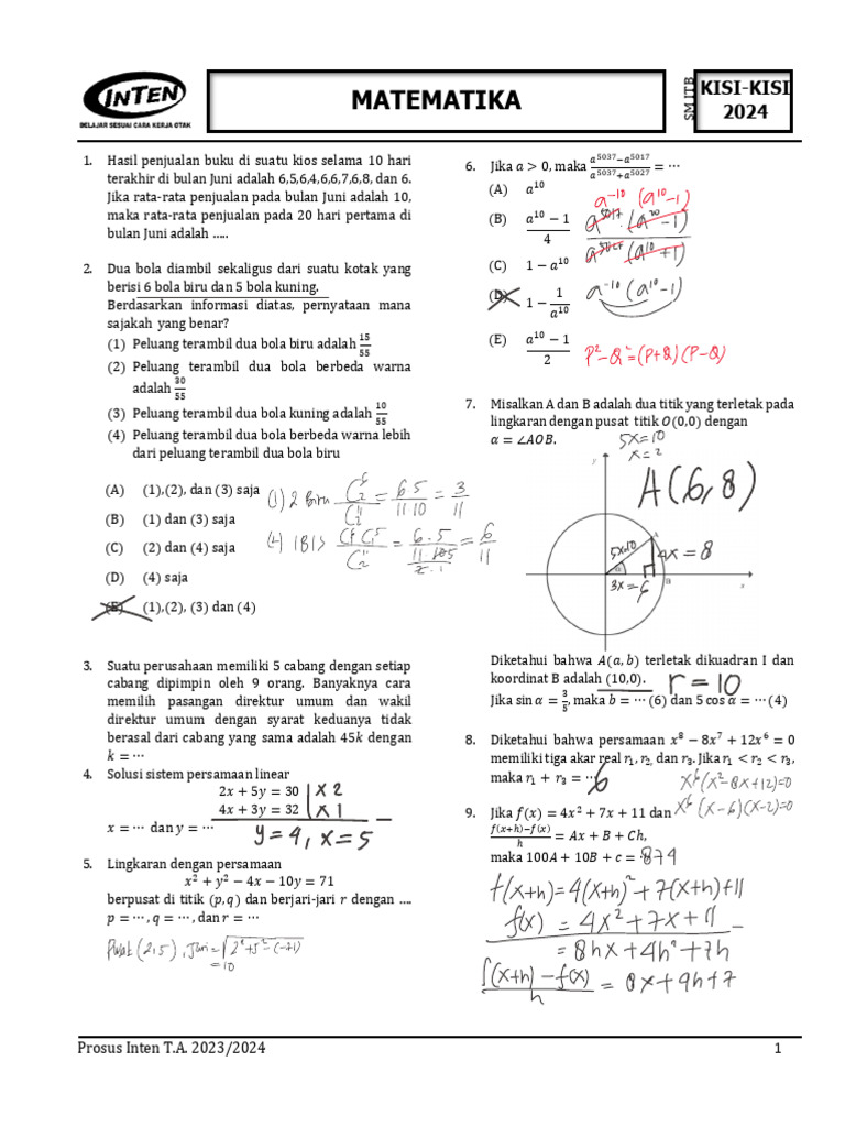 Bahas Mat Simulasi SM Itb 2024 | PDF