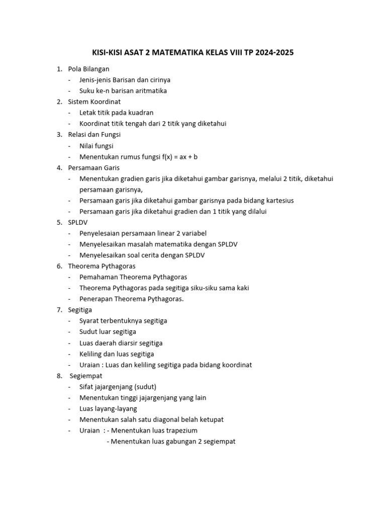 Kisi-Kisi Asat 2 Viii | PDF
