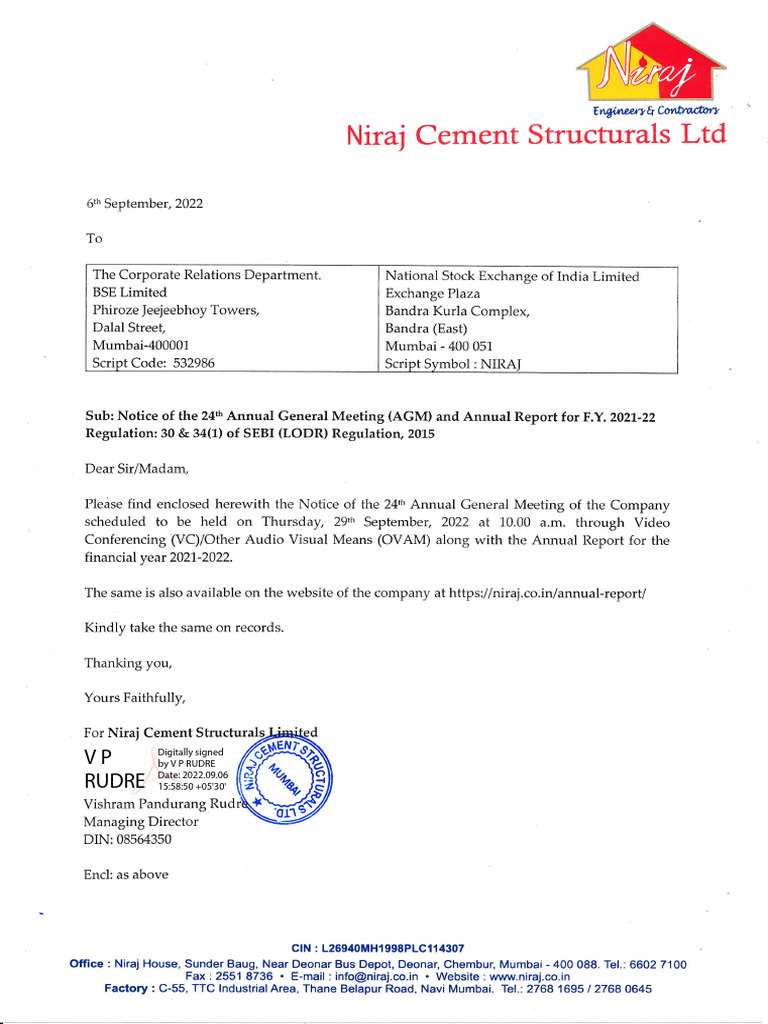 NIRAJ_06092022170315_Intimation | PDF | Login | Electronic Voting