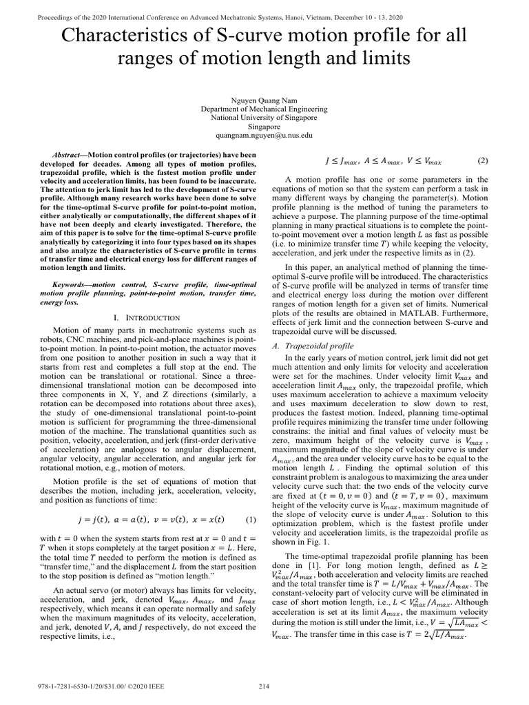Nam - 2020 - Characteristics of S-Curve Motion Profile For All | PDF