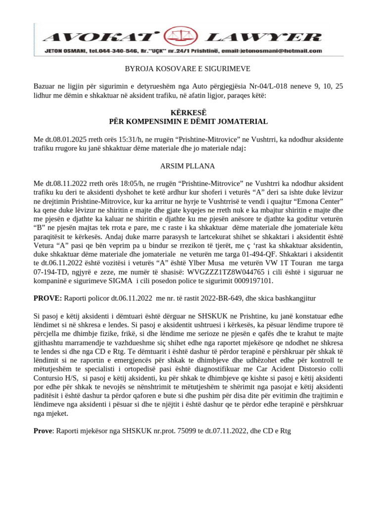 Kerkese e Demi Jomaterial Arsim Pllana KS - Sigma | PDF