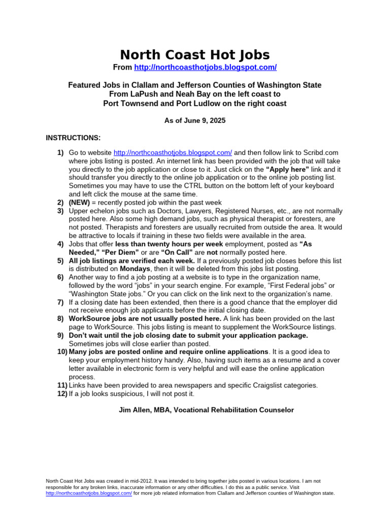 North Coast Hot Jobs June 9 | PDF