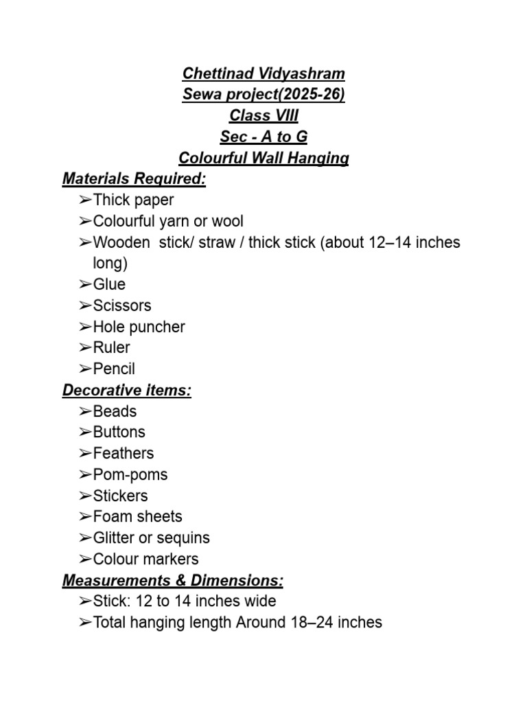 Class 8 Sewa Project - Wall Hanging | PDF