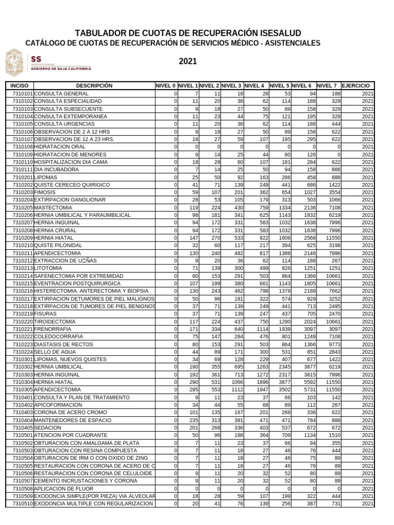 CATALOGO DE CUOTAS DE RECUPERACION 2021 | PDF | Medicina CLINICA ...